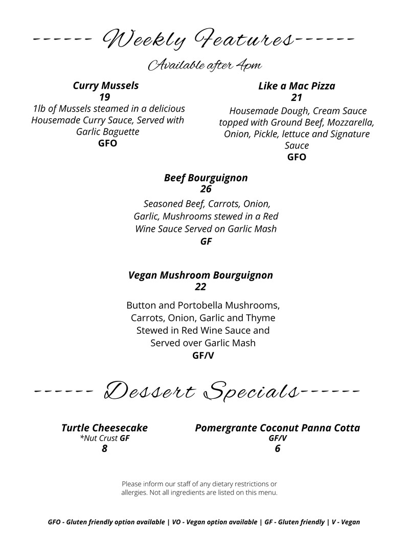 Main Menu & Specials