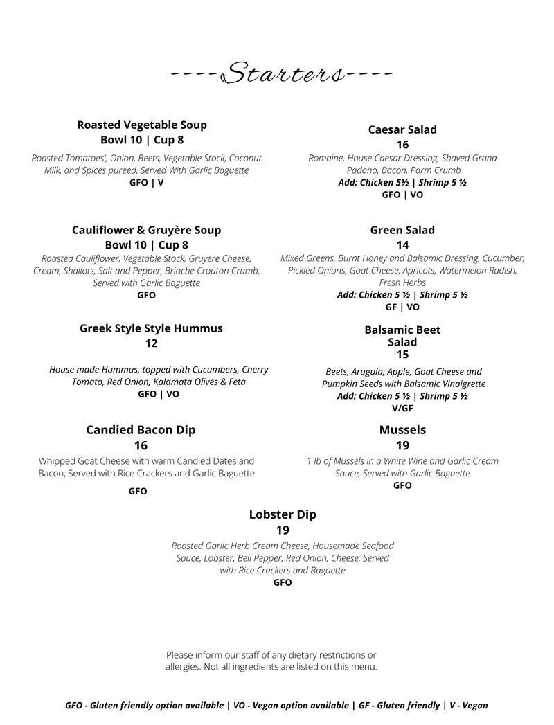 Main Menu & Specials